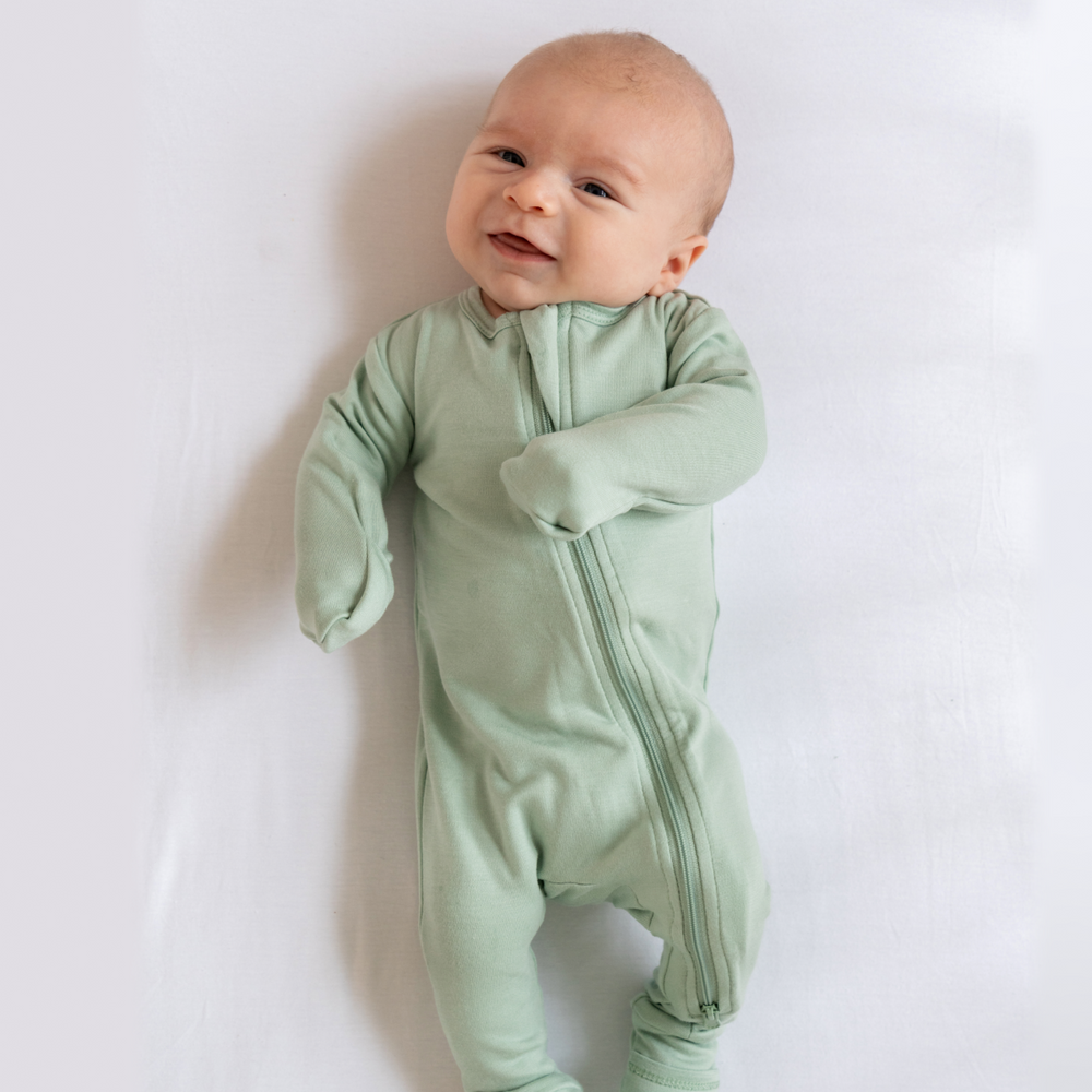 Baby Bamboo Pajamas w/ DreamCuffs® - Sage Green – Dreamland Baby